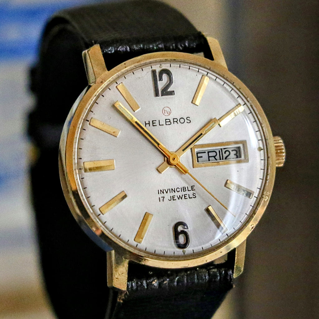 HELBROS Invincible Wristwatch 17 Jewels Day/Date Swiss Made Watch ...