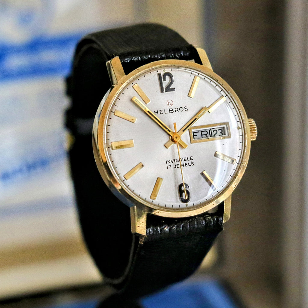 HELBROS Invincible Wristwatch 17 Jewels Day/Date Swiss Made Watch ...
