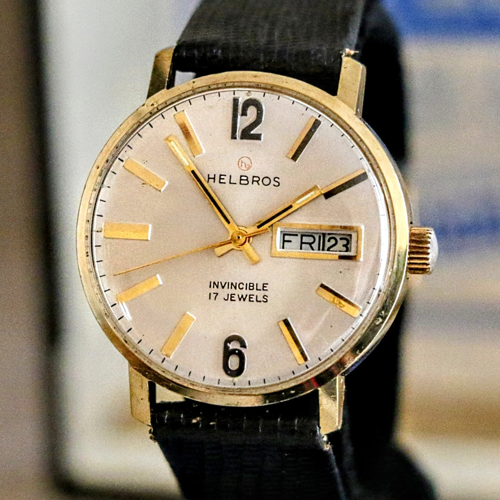 HELBROS Invincible Wristwatch 17 Jewels Day/Date Swiss Made Watch ...