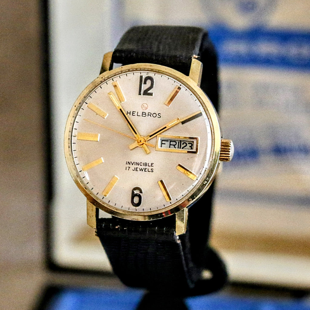 HELBROS Invincible Wristwatch 17 Jewels Day/Date Swiss Made Watch ...