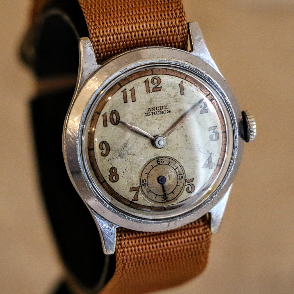 1940s ANCRE 15 Rubis Wristwatch Vintage French WWII Military Watch ...