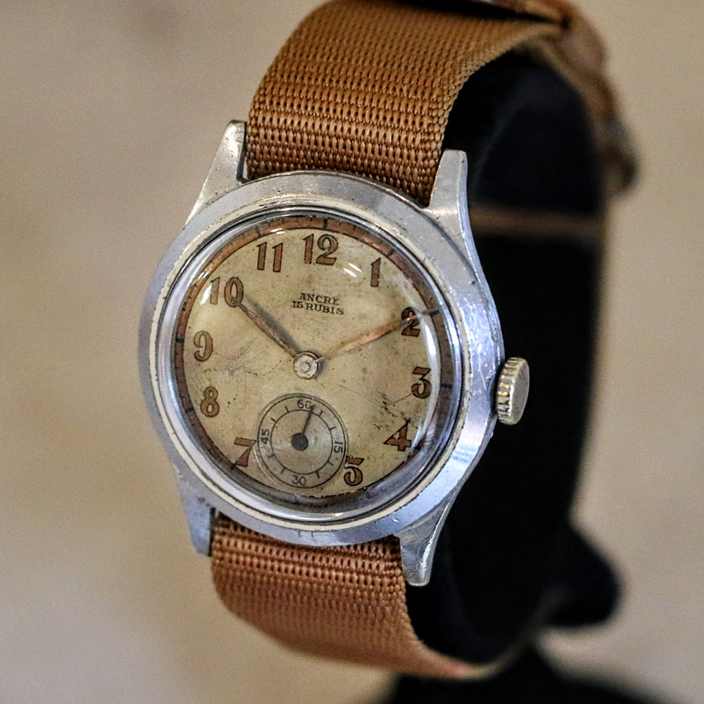 1940s ANCRE 15 Rubis Wristwatch Vintage French WWII Military Watch ...