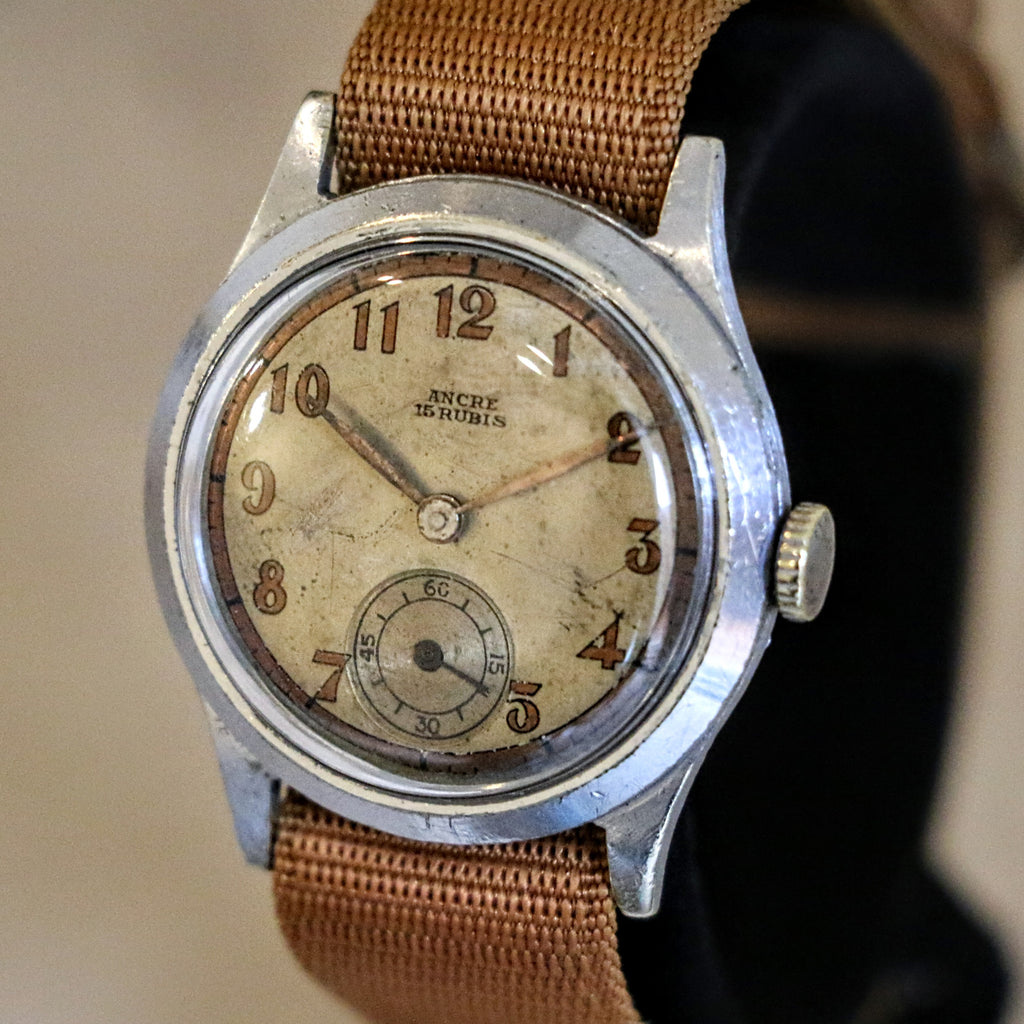 1940s ANCRE 15 Rubis Wristwatch Vintage French WWII Military Watch ...
