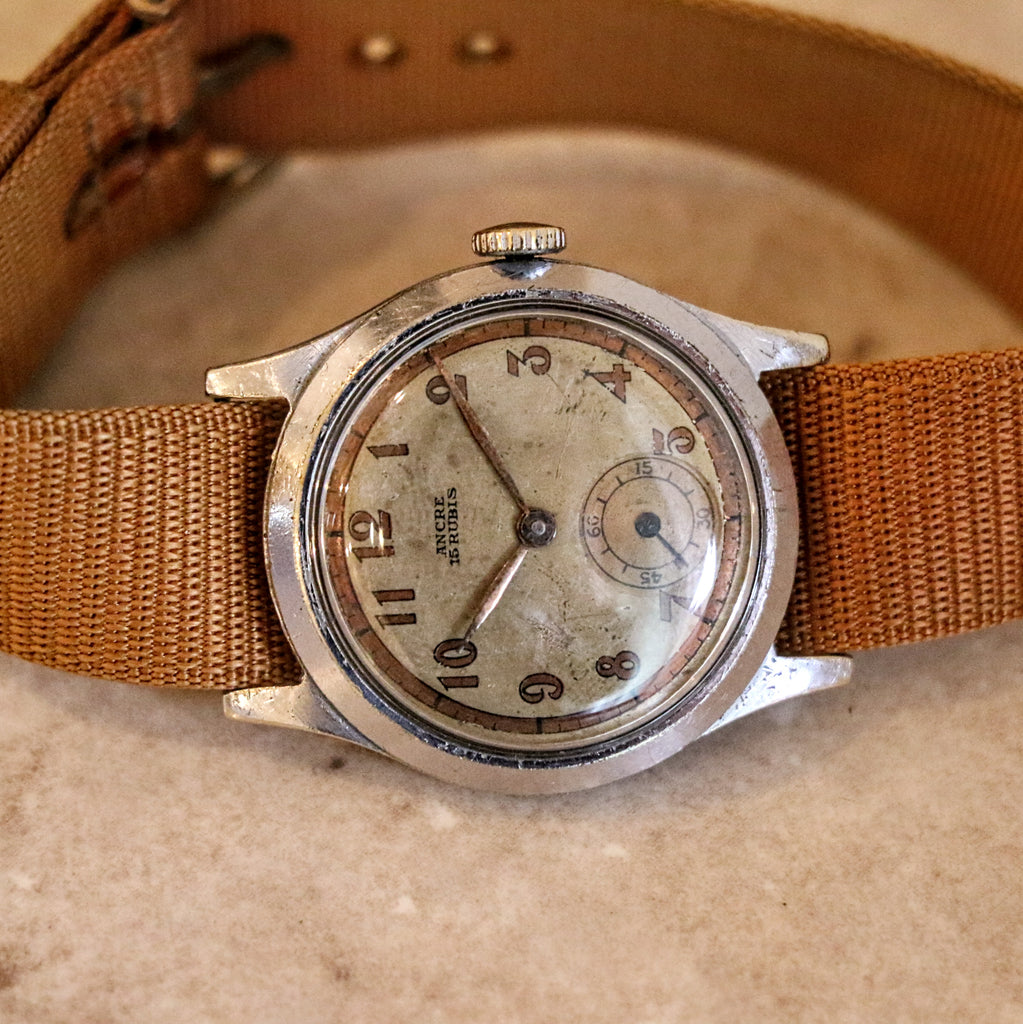 1940s ANCRE 15 Rubis Wristwatch Vintage French WWII Military Watch ...