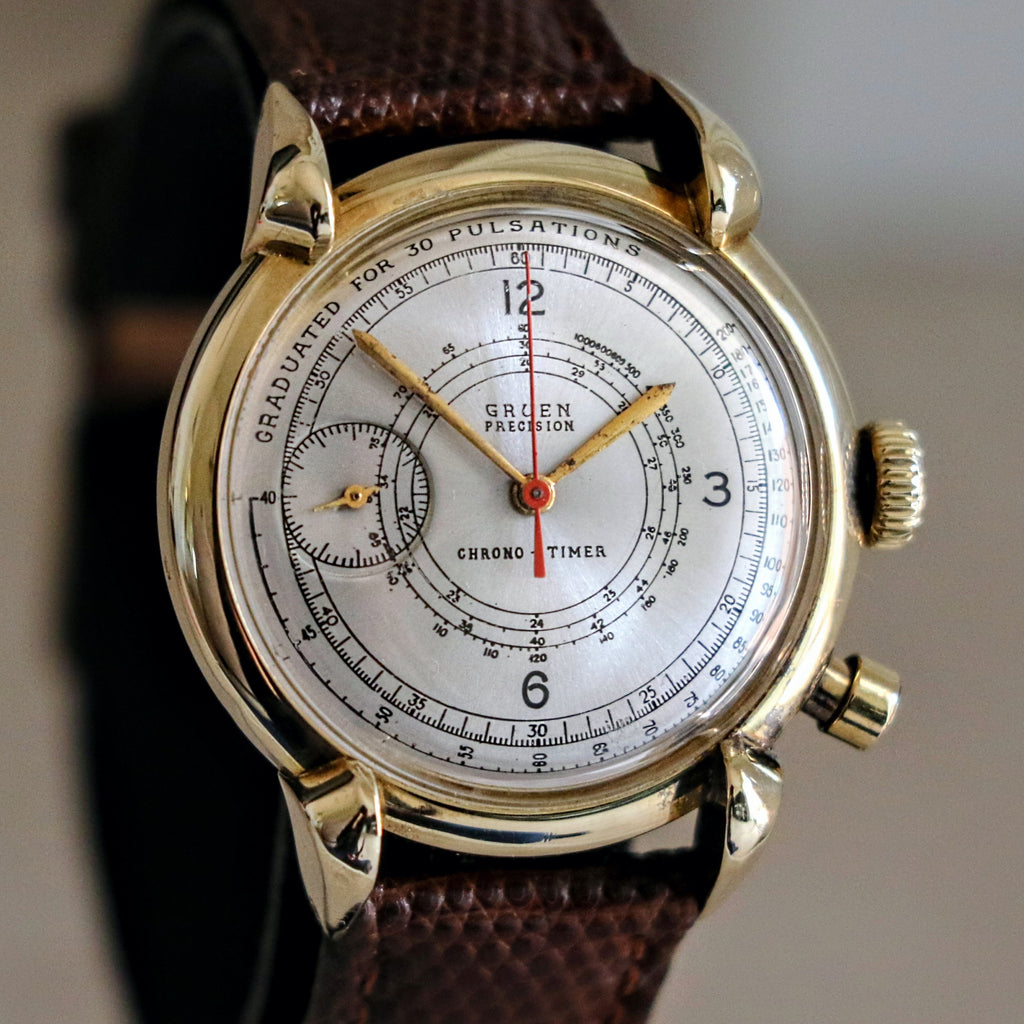 14K GOLD GRUEN Precision Chrono-Timer Wristwatch Doctors Pulsometer Vi ...