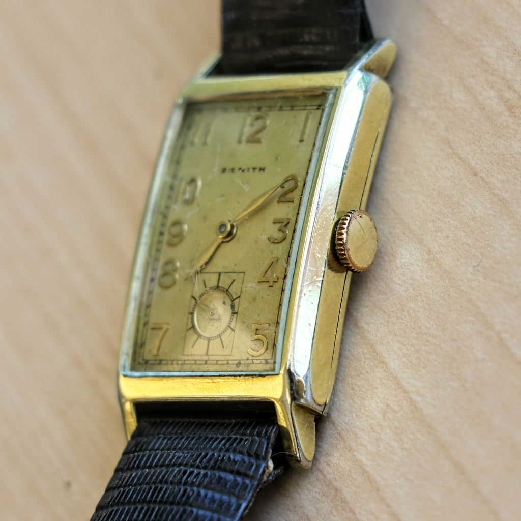 1940 ZENITH Tank Case Watch Cal. 8 3/4F 15 Jewels Mechanical Wristwatc ...