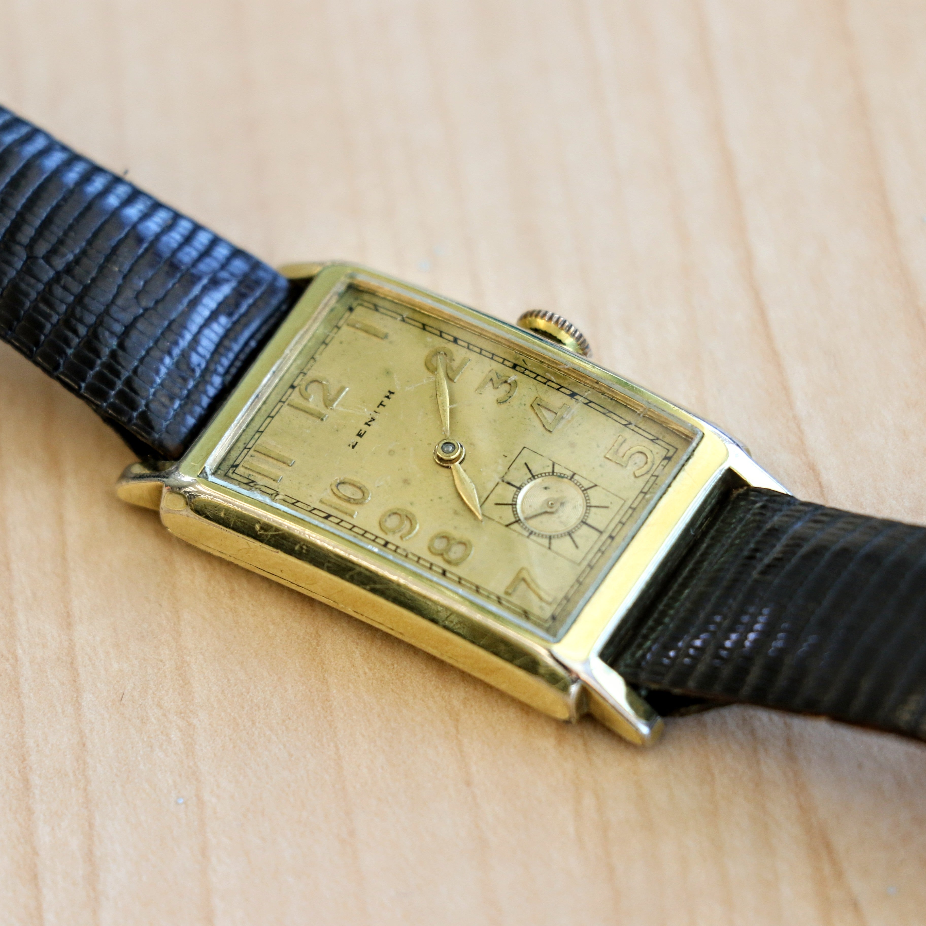 1940 ZENITH Tank Case Watch Cal. 8 3/4F 15 Jewels Mechanical Wristwatc ...