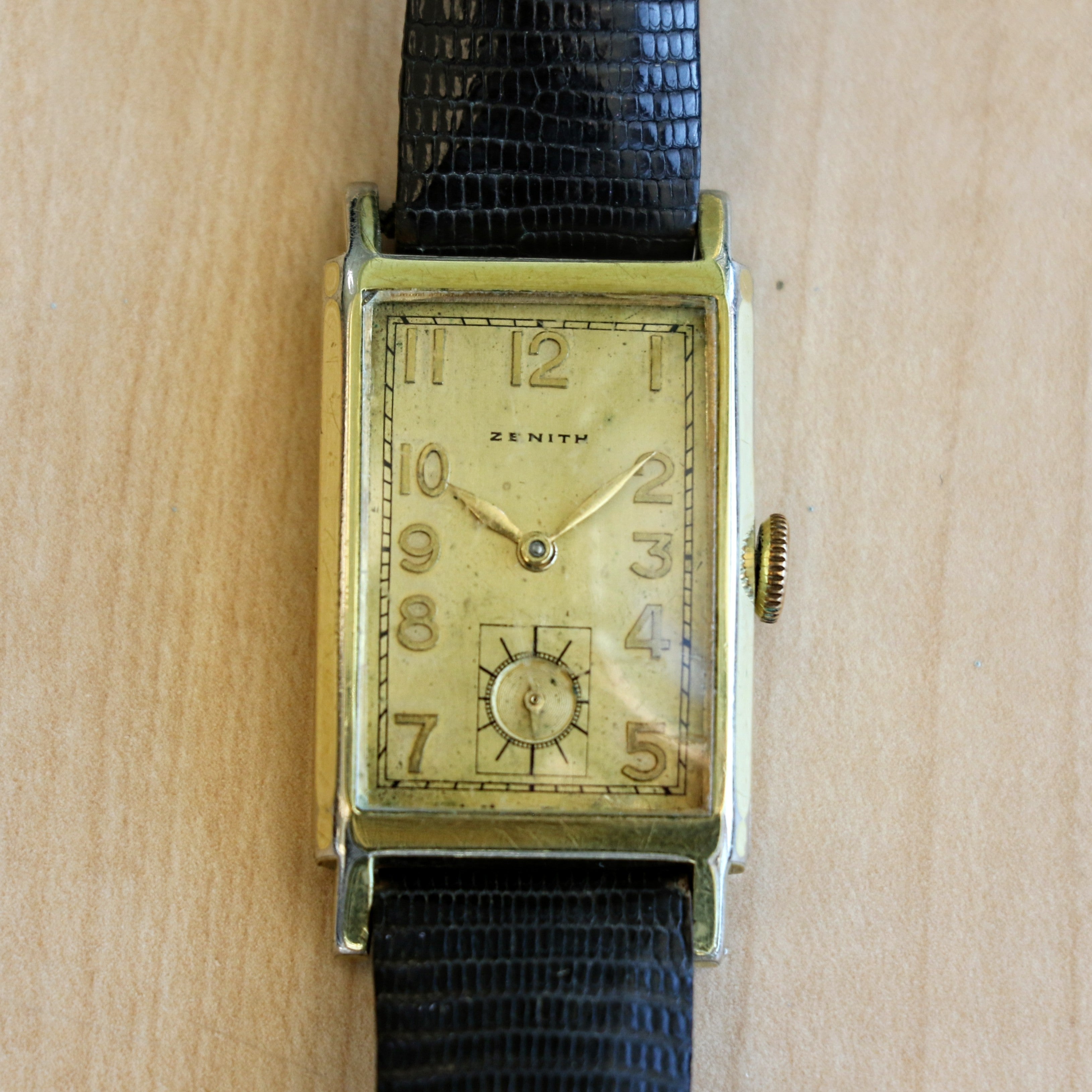 1940 ZENITH Tank Case Watch Cal. 8 3/4F 15 Jewels Mechanical Wristwatc ...