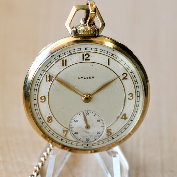 1940s LYCEUM Pocket Watch 17 Jewels 14K GOLD Vintage Swiss Made Watch ...