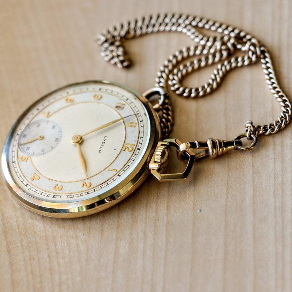 1940s LYCEUM Pocket Watch 17 Jewels 14K GOLD Vintage Swiss Made Watch ...