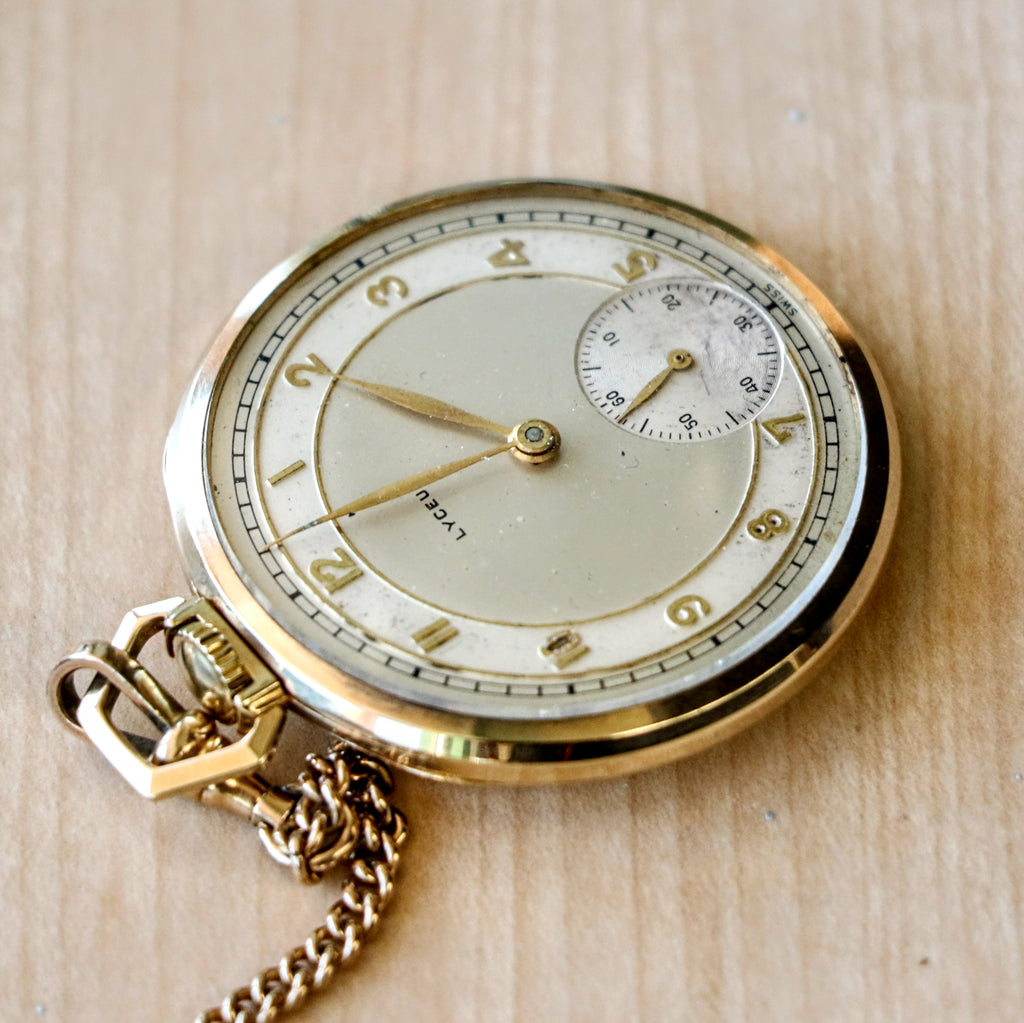 1940s LYCEUM Pocket Watch 17 Jewels 14K GOLD Vintage Swiss Made Watch ...