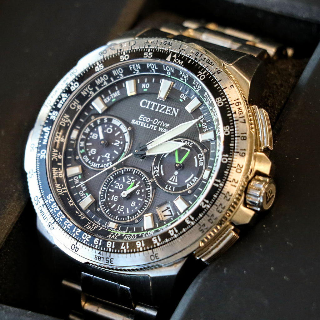 CITIZEN Promaster Navihawk GPS Satellite Wave Wristwatch Eco-Drive Chr ...