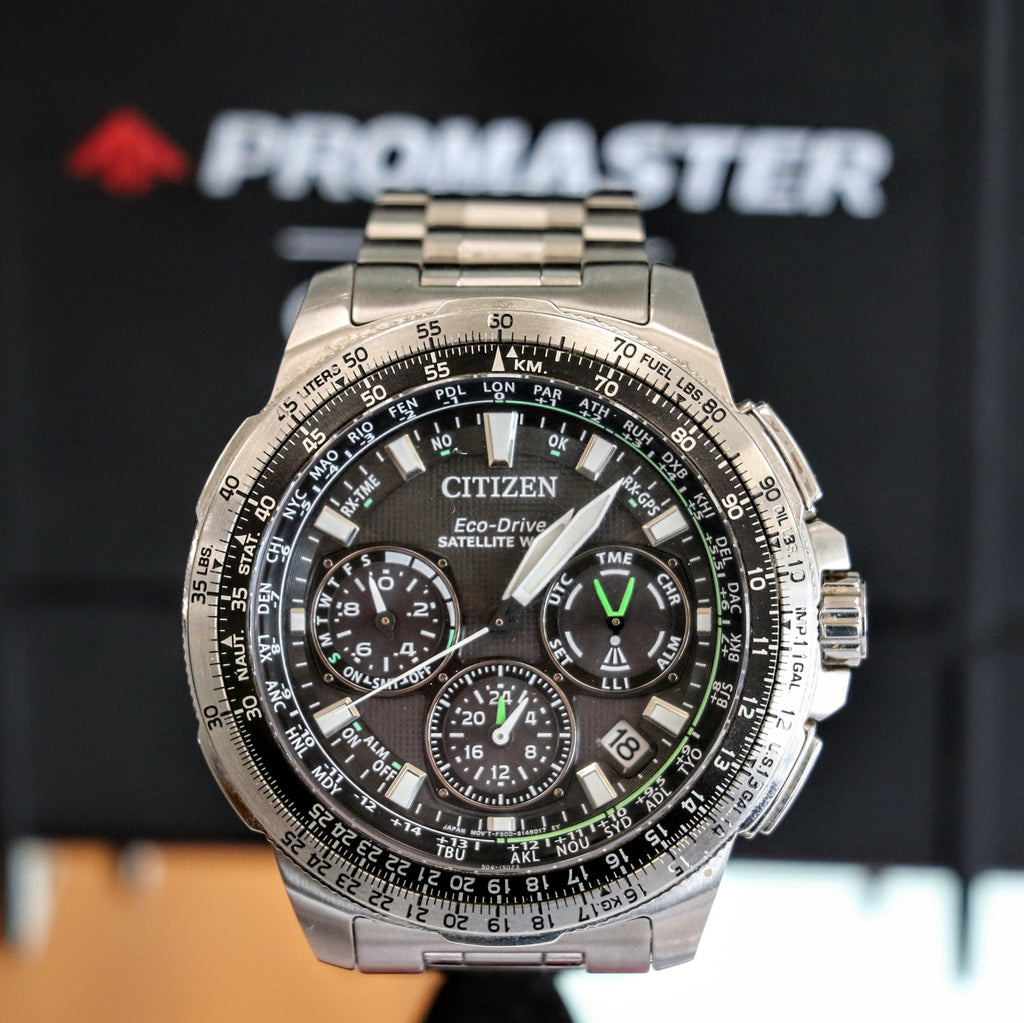 CITIZEN Promaster Navihawk GPS Satellite Wave Wristwatch Eco-Drive Chr ...