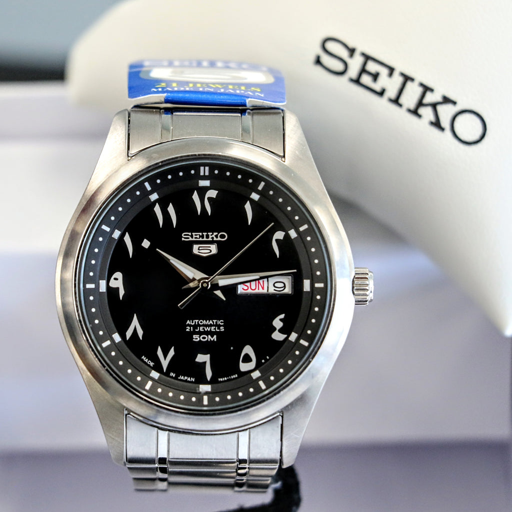 SEIKO 5 Automatic Watch Black Arabic Dial Wristwatch Ref. SNKP21J1 Box ...