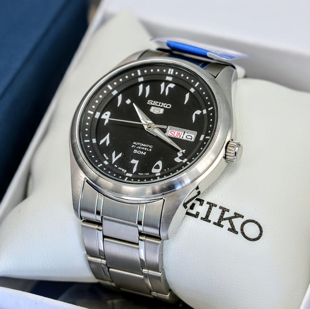 SEIKO 5 Automatic Watch Black Arabic Dial Wristwatch Ref. SNKP21J1 Box ...
