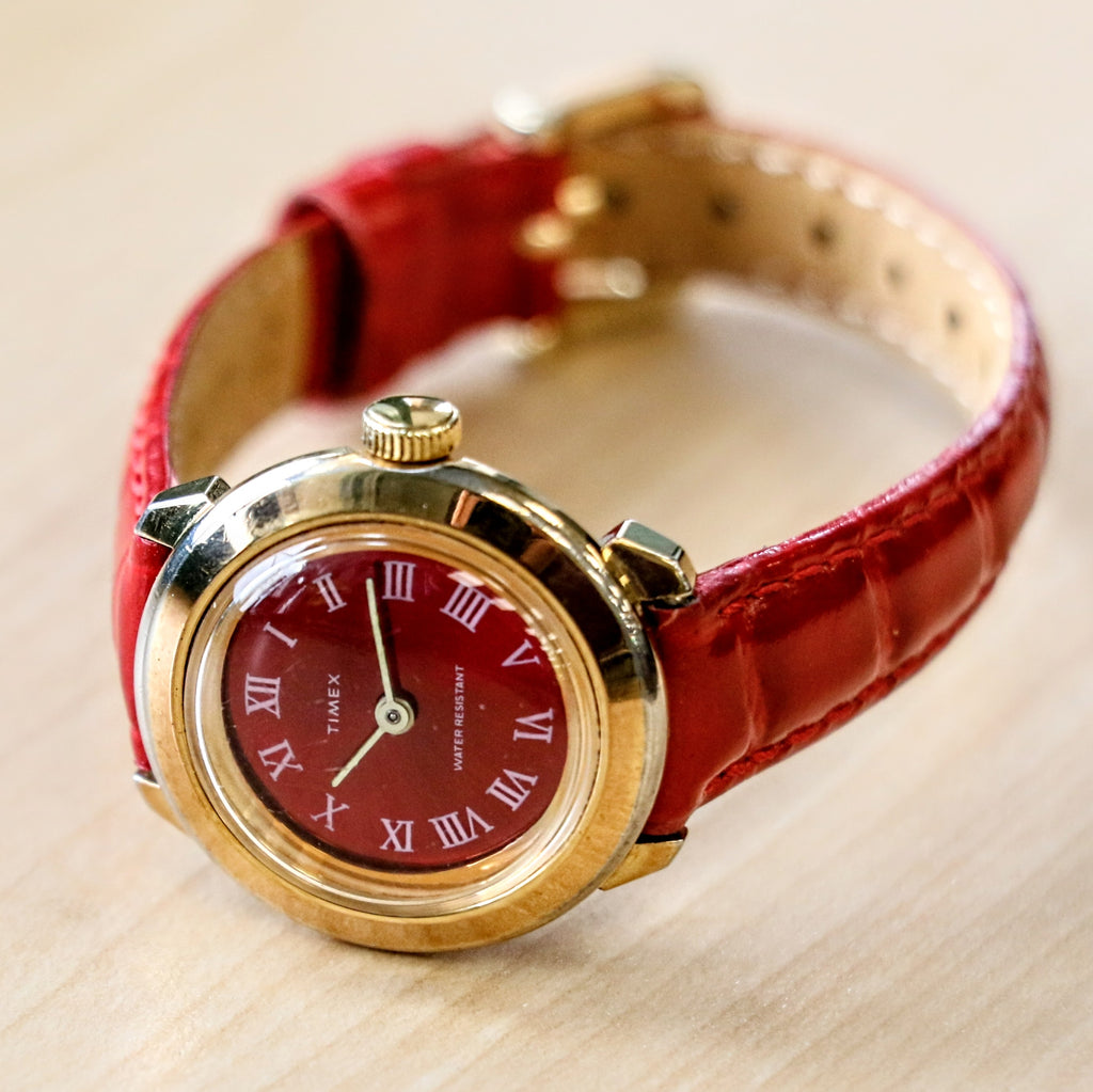 Ladies TIMEX Mechanical Watch Red Dial Vintage Wristwatch 26mm Water R ...