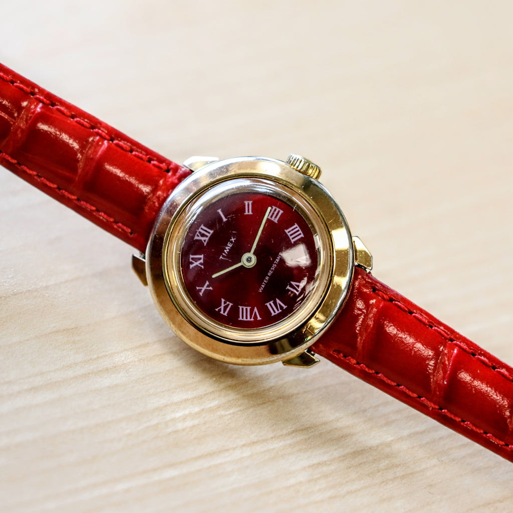 Ladies TIMEX Mechanical Watch Red Dial Vintage Wristwatch 26mm Water R ...