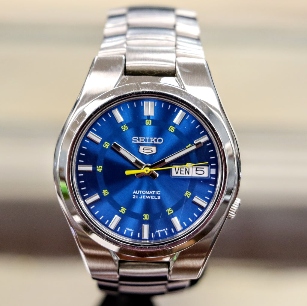 2016 SEIKO 5 Automatic Watch 21 Jewels 7S26-02F0 Blue Dial Display Bac ...