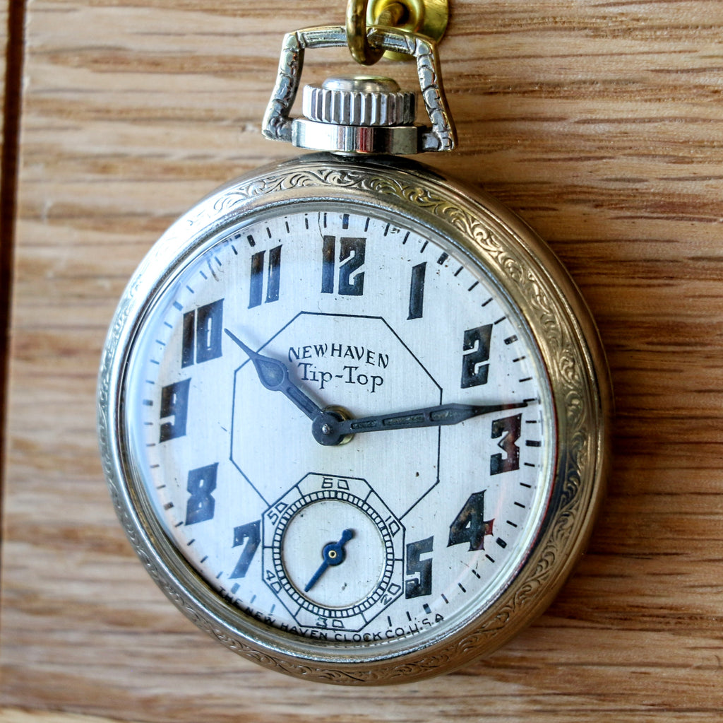 Art Deco NEW HAVEN Tip-Top Pocket Watch 16s U.S.A. Made Manual Wind Ti ...