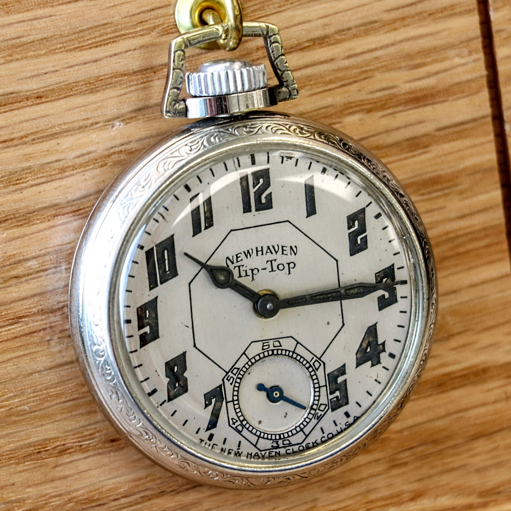 Art Deco NEW HAVEN Tip-Top Pocket Watch 16s U.S.A. Made Manual Wind Ti ...