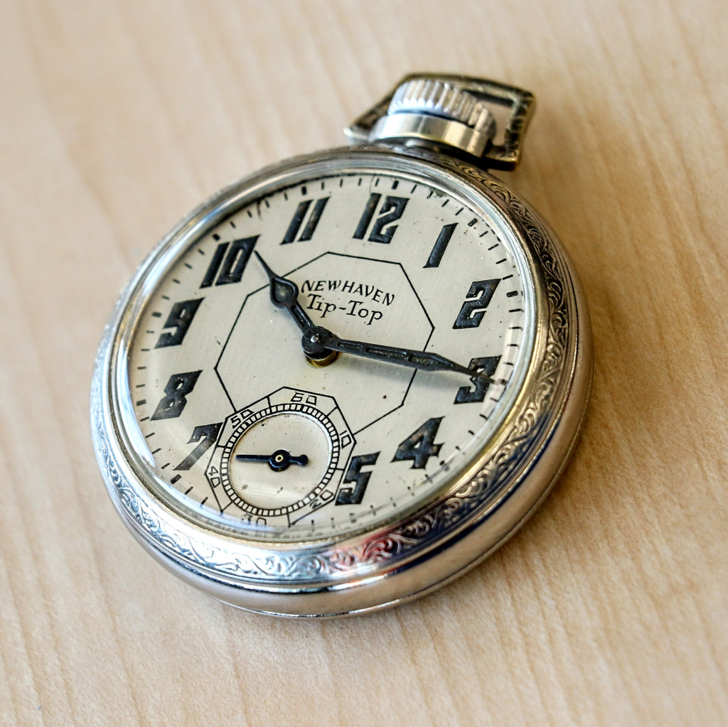 Art Deco NEW HAVEN Tip-Top Pocket Watch 16s U.S.A. Made Manual Wind Ti ...