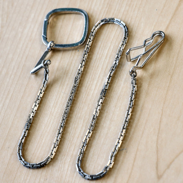 Vintage SWANK Pocket Watch Chain Fancy Silver Tone Square Link with Sq ...