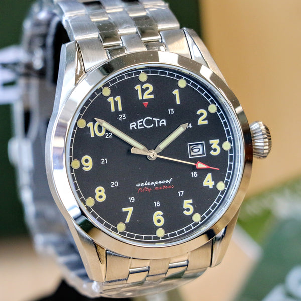 RECTA Cavalier Wristwatch Jet Black 24-Hour Dial & Date Indicator Watc ...