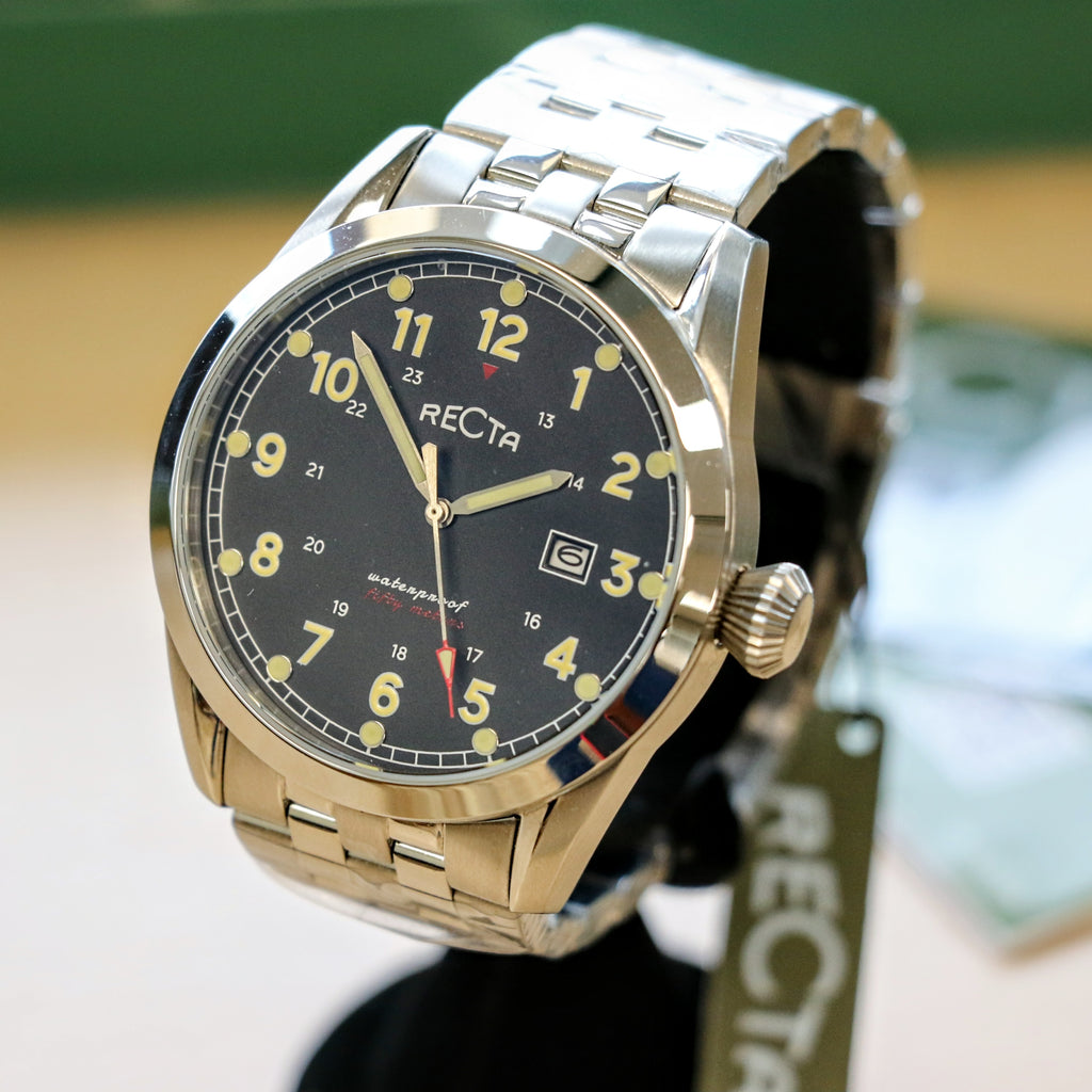 RECTA Cavalier Wristwatch Jet Black 24-Hour Dial & Date Indicator Watc ...