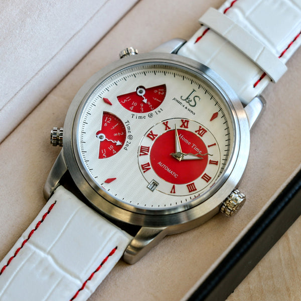 NOS J&S Joshua & Sons Automatic Watch Ref. JS-03-08 Triple Zone Time W ...