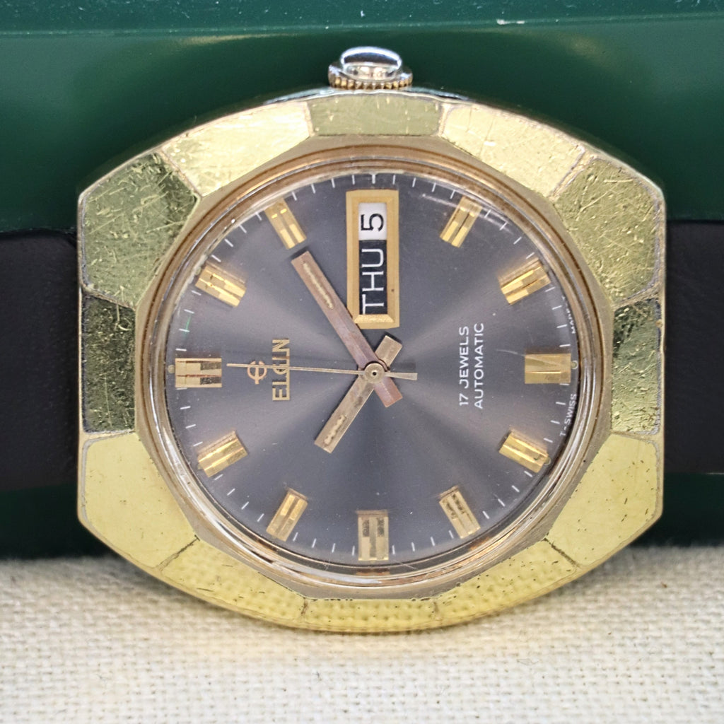 Vintage ELGIN 17 Jewels Automatic Watch Cal. FHF 909 Day/Date Incabloc – SECOND HAND HOROLOGY