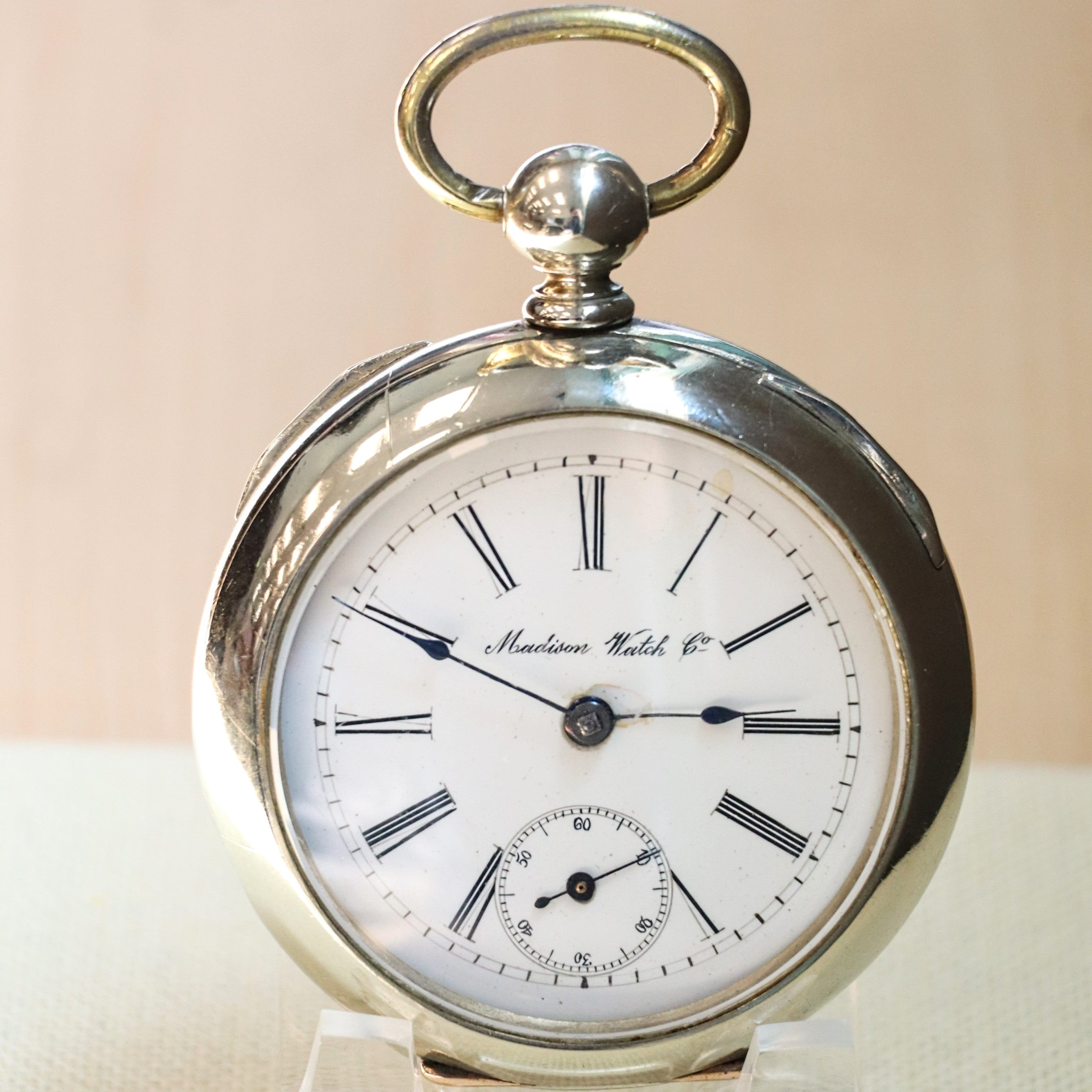 RARE! 1900s Madison Watch Co. Pocket Watch 18s Openface Key Wind Silve ...