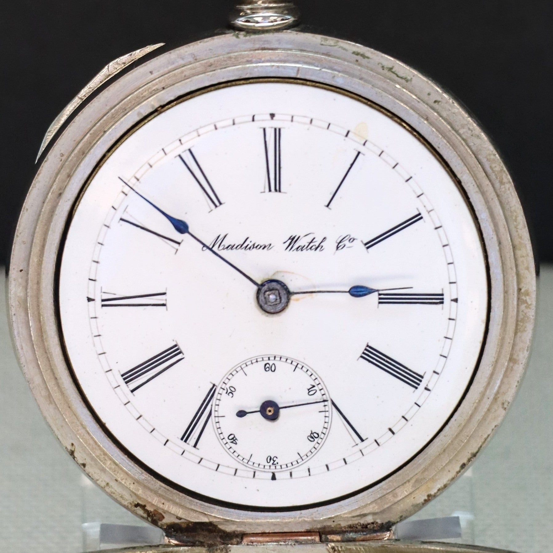 RARE! 1900s Madison Watch Co. Pocket Watch 18s Openface Key Wind Silve ...