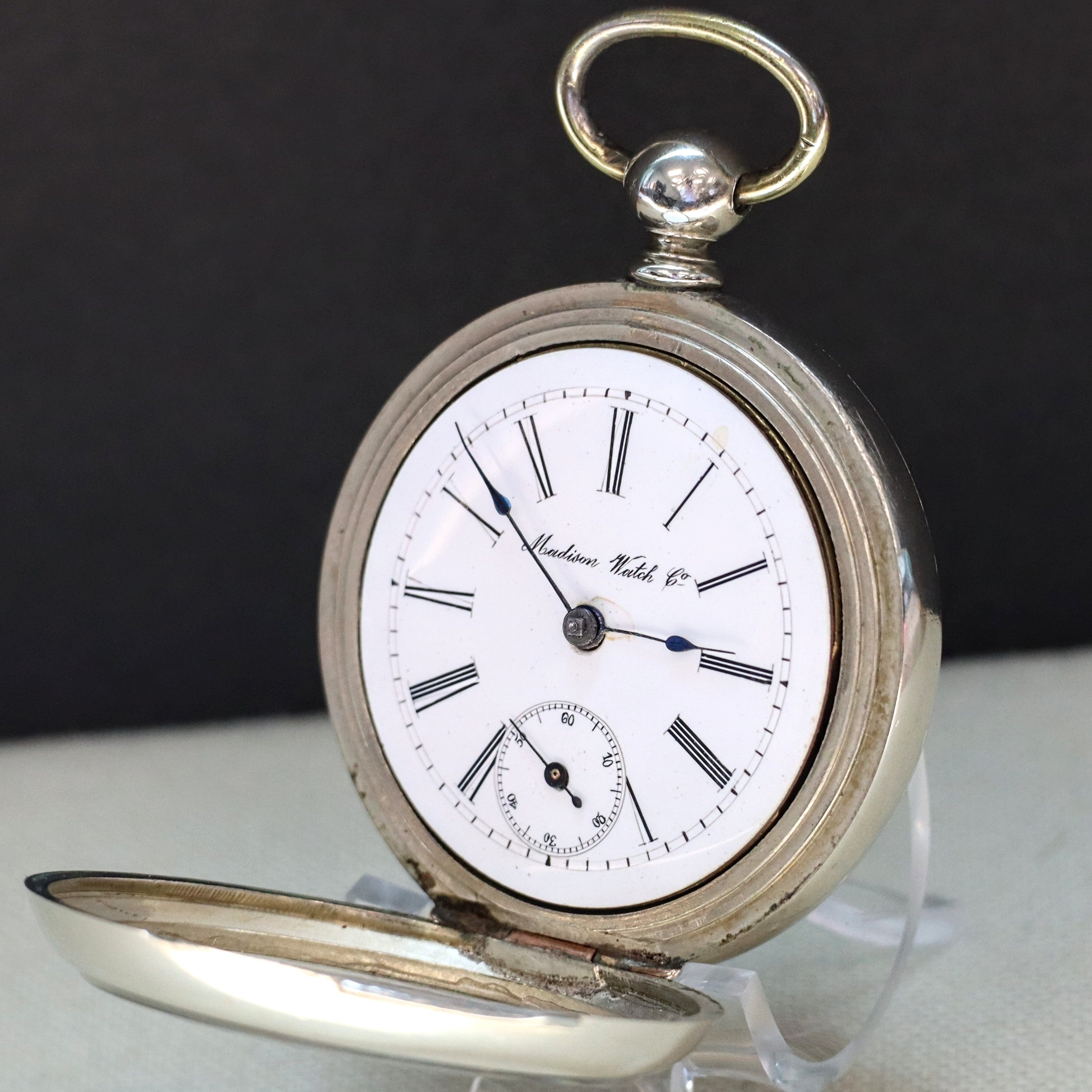 RARE! 1900s Madison Watch Co. Pocket Watch 18s Openface Key Wind Silve ...