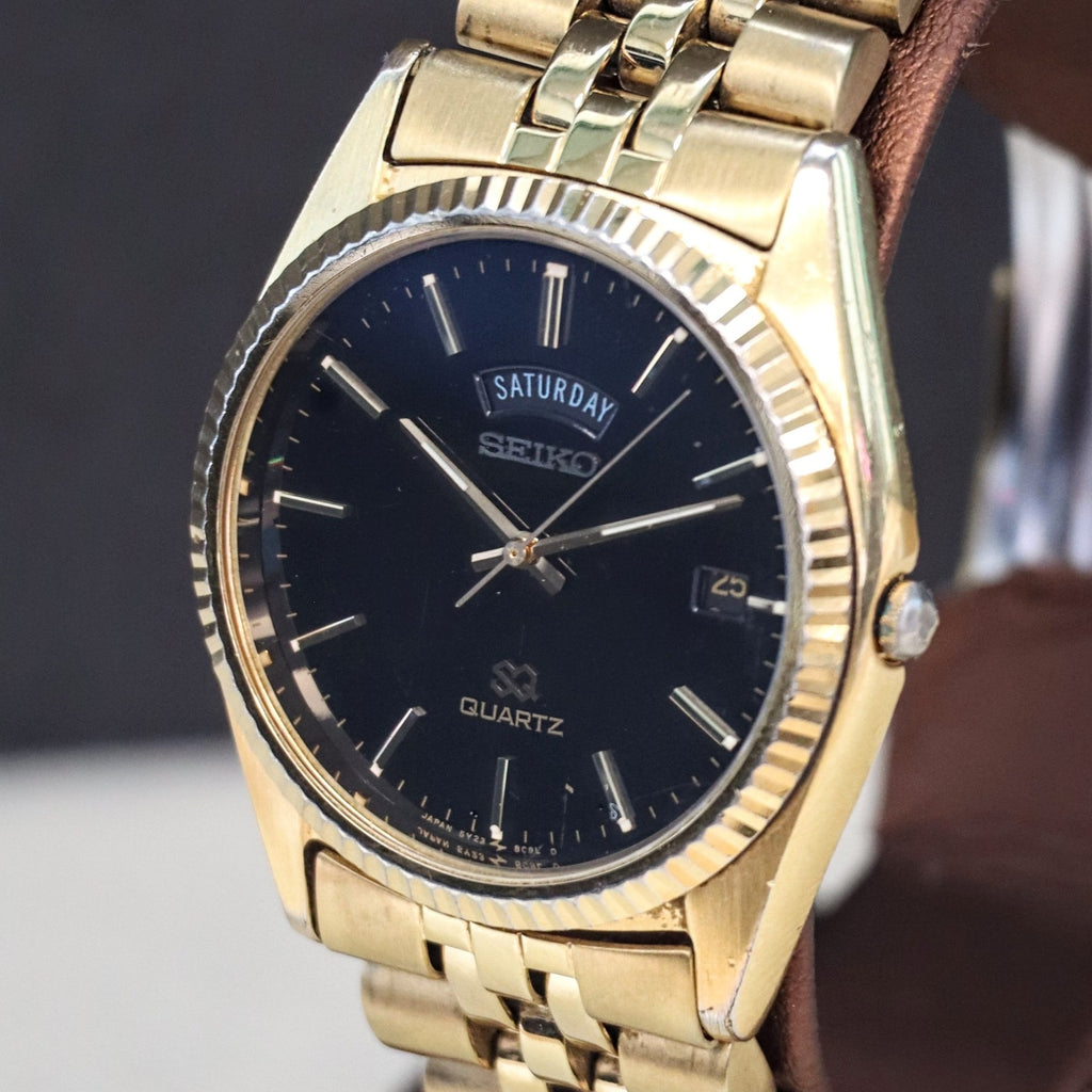 1990 SEIKO SQ Quartz Watch Day/Date 5Y23 Coin Edge Bezel and Original ...