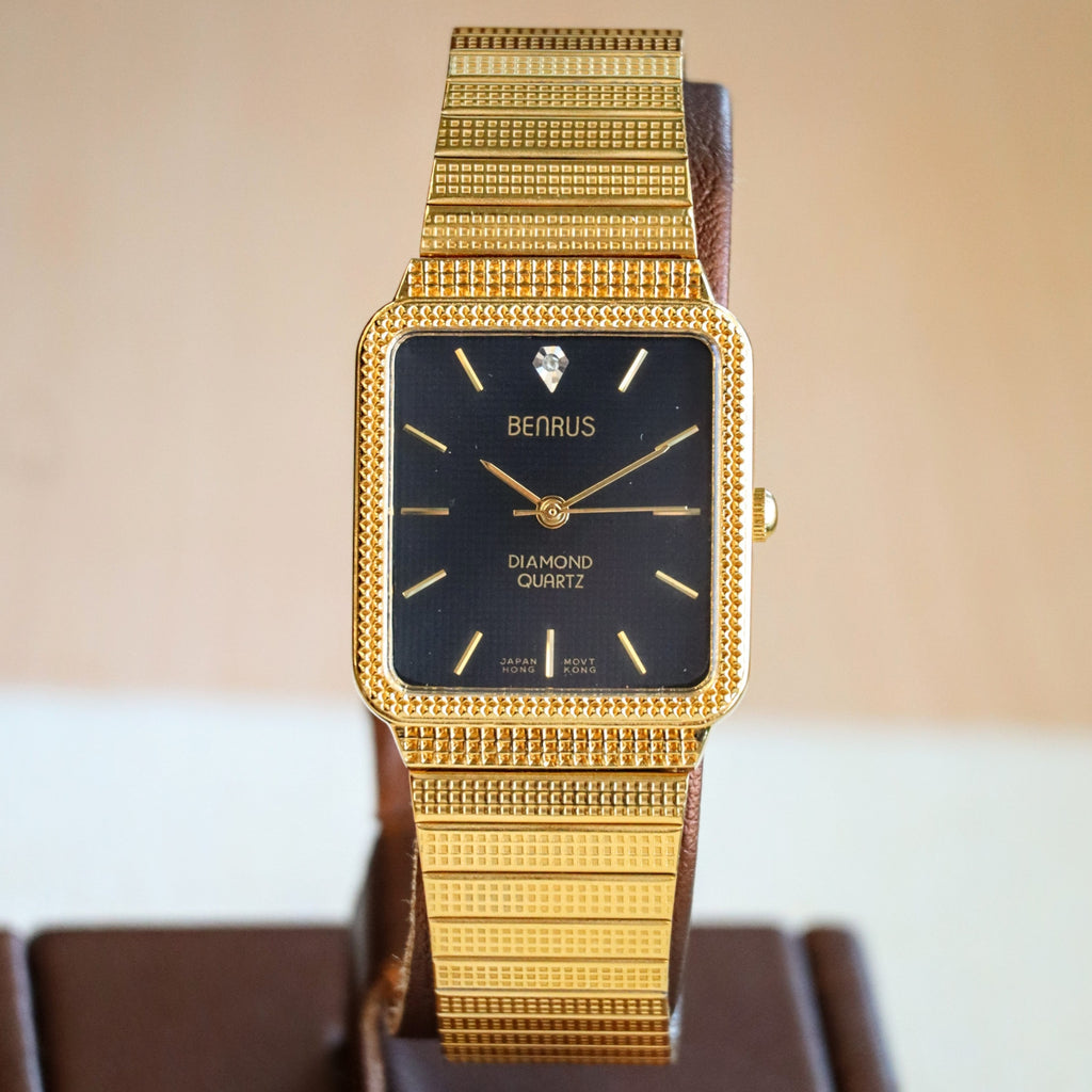NOS Vintage BENRUS Diamond Quartz Watch Tank Case - ALL Original In BO ...