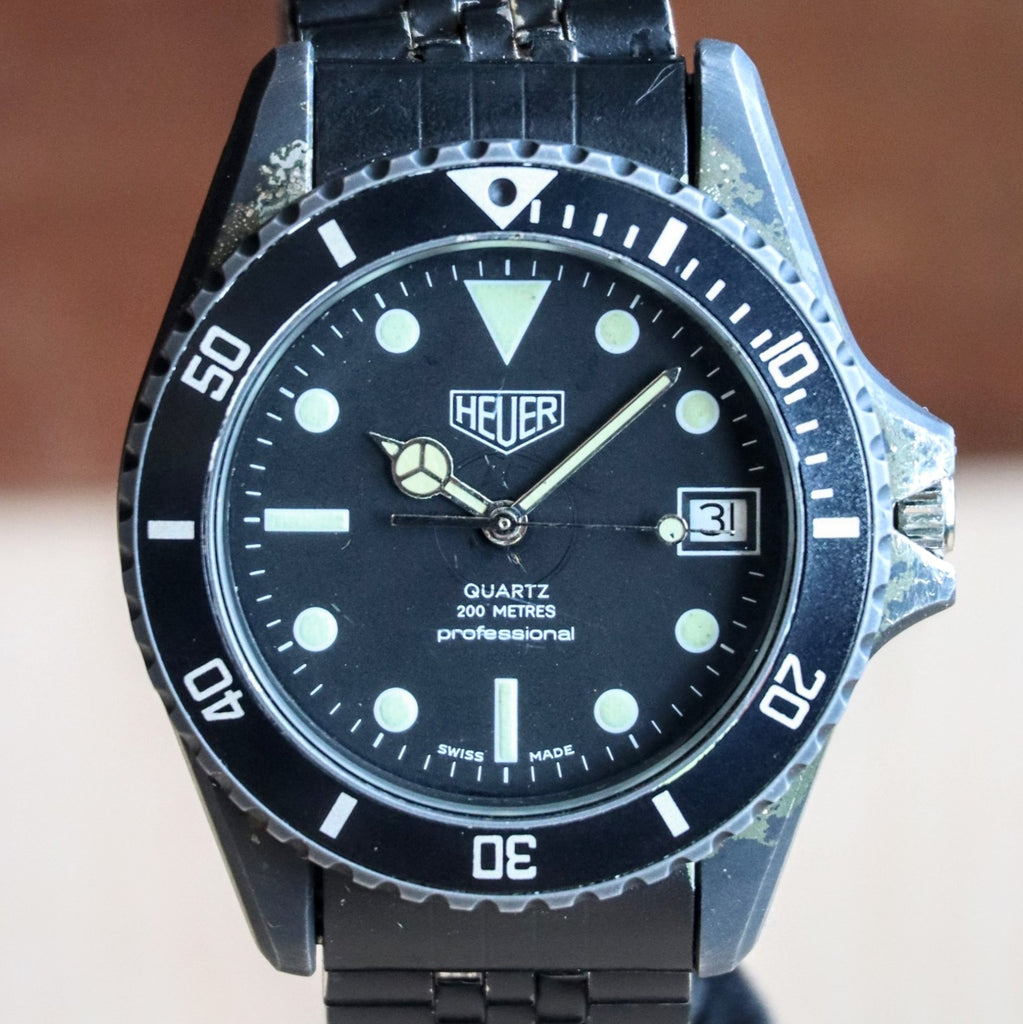 1980s HEUER Professional Diver Wristwatch PVD "Black Coral" Vintage Qu ...