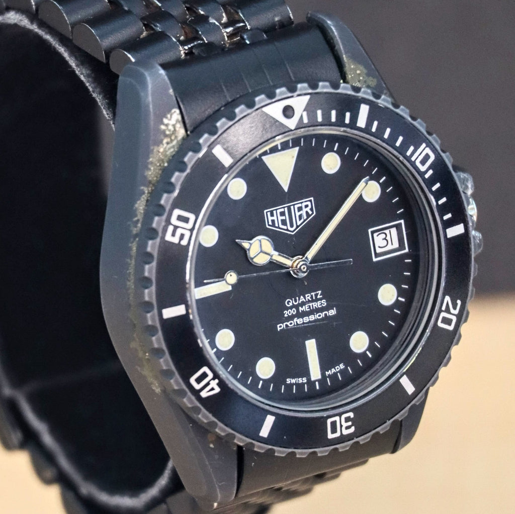 1980s HEUER Professional Diver Wristwatch PVD "Black Coral" Vintage Qu ...