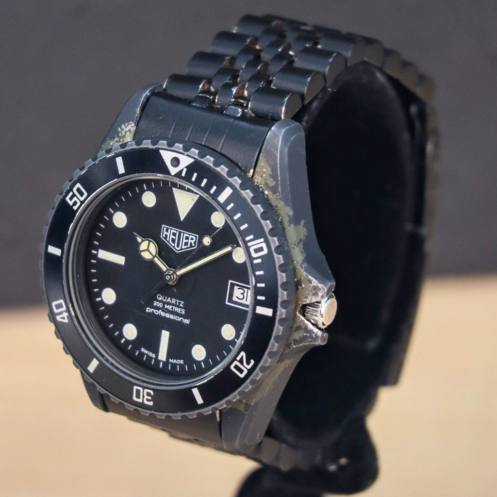 1980s HEUER Professional Diver Wristwatch PVD "Black Coral" Vintage Qu ...