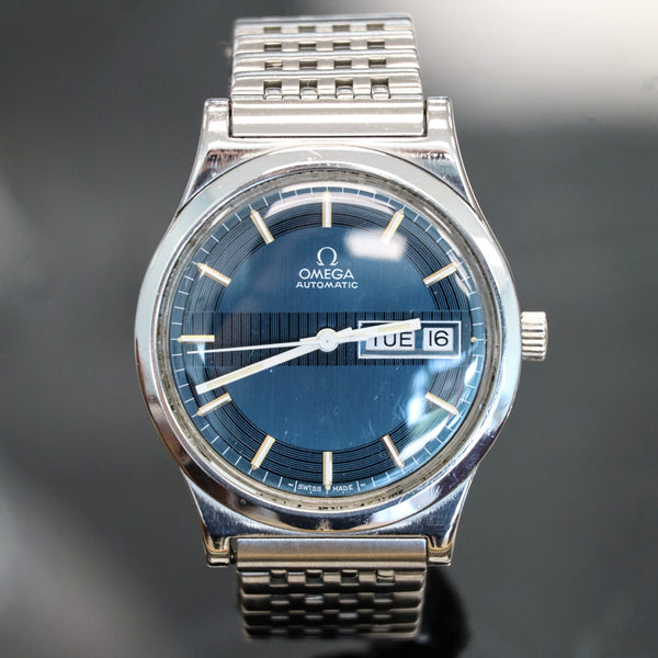 1972 OMEGA Automatic Watch Day/Date Blue Textured Dial Wristwatch Ref ...