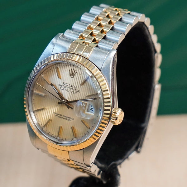 1987 ROLEX Datejust 36 Watch 16013 Gold Tapestry Dial & Two-Tone Case ...