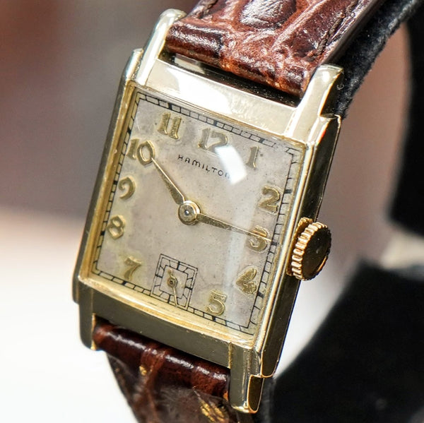 1946 HAMILTON Tank Case Watch 19 Jewels Cal. 982 U.S.A. Wristwatch 14K ...