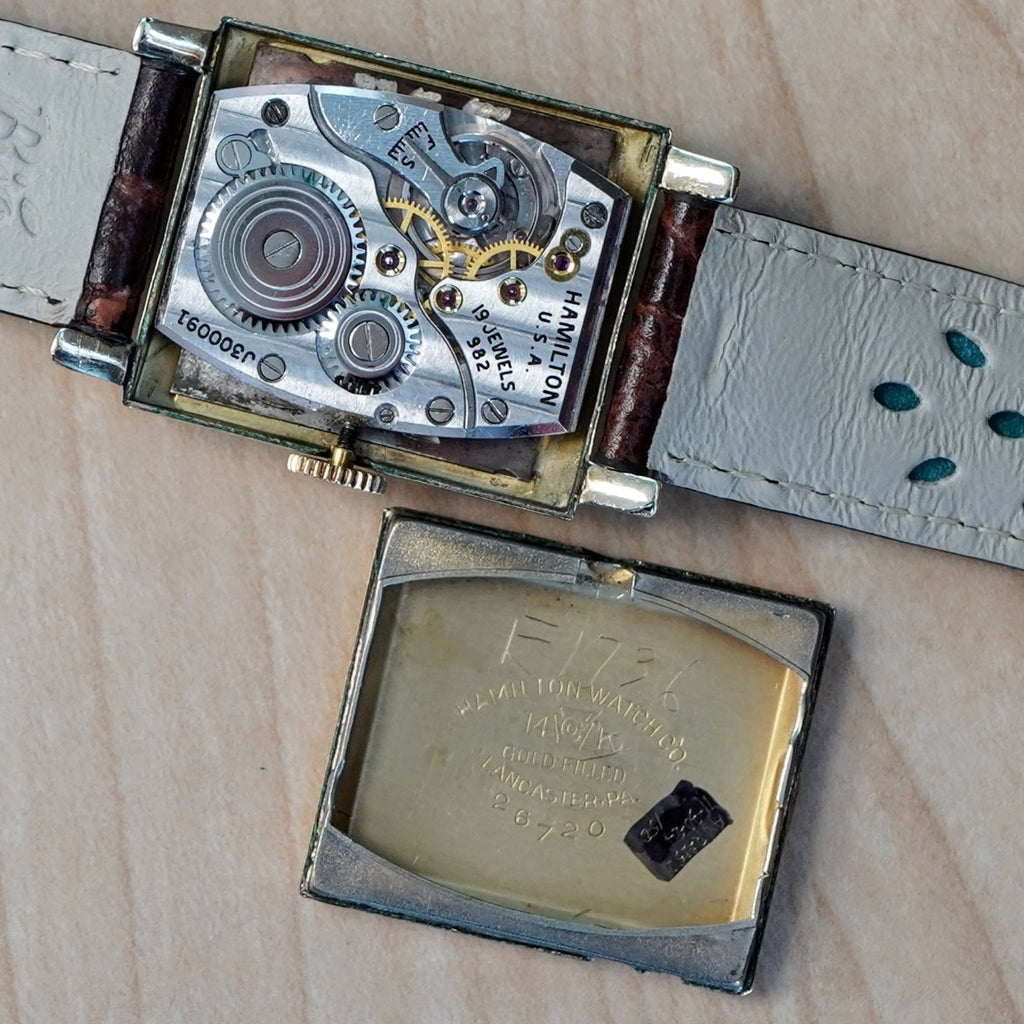 1946 HAMILTON Tank Case Watch 19 Jewels Cal. 982 U.S.A. Wristwatch 14K ...