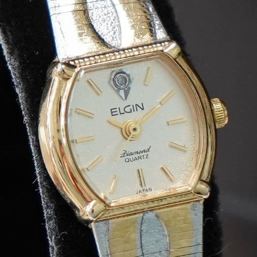 Vintage Ladies ELGIN Diamond Quartz Watch Two-Tone - Ref. EK247-007 Wr ...