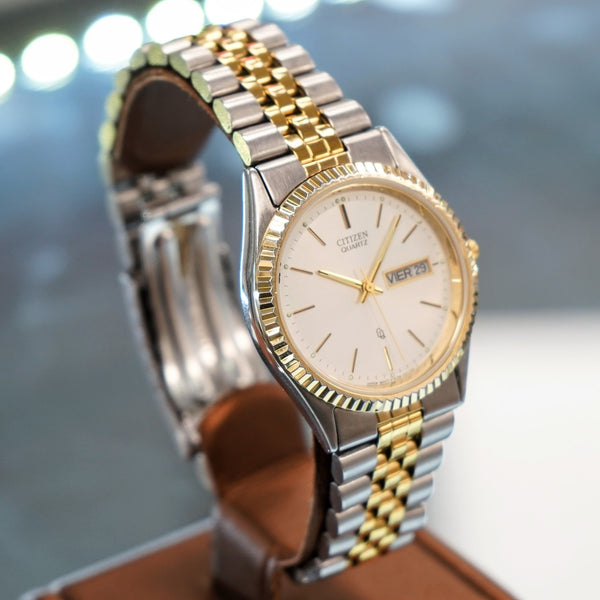 Vintage CITIZEN Quartz CQ Watch Day/Date ALL Two-Tone S.S. - 6100-R004 ...