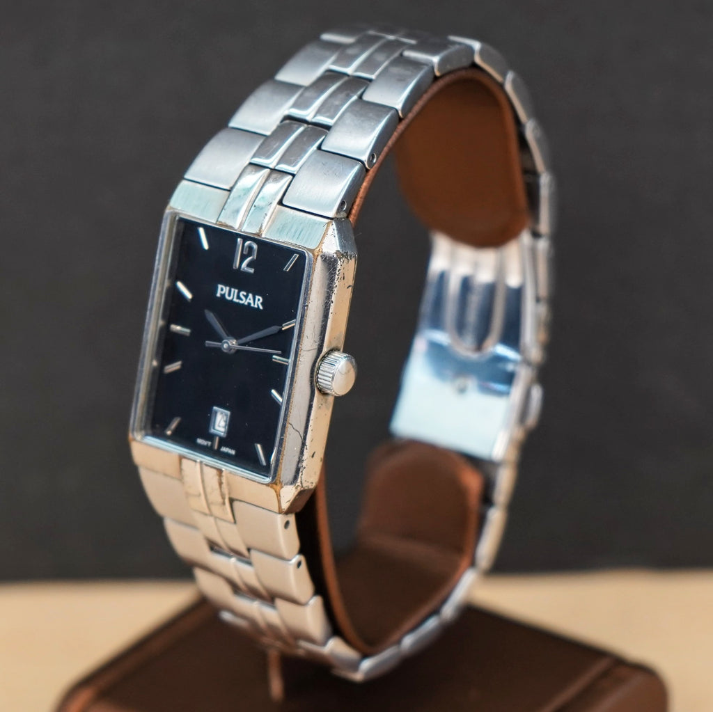Vintage PULSAR Quartz Watch VX32 Date Indicator Tank Case & Original S ...