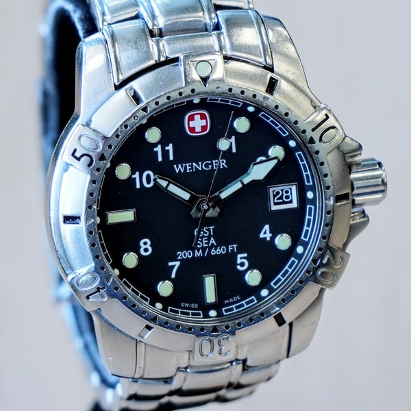 WENGER GST SEA Diver Watch 200M / 660FT Date ALL S.S. Quartz Wristwatc ...