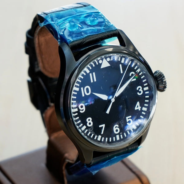 NOS! "BIG PILOT" Homage Automatic Watch Black Dial Display Case back W ...
