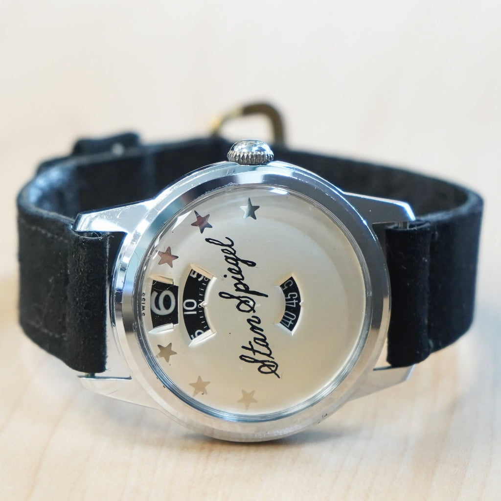 Vintage LOUVIC Direct Read Watch Jump Hour "Stan Spiegel" Swiss Made W ...