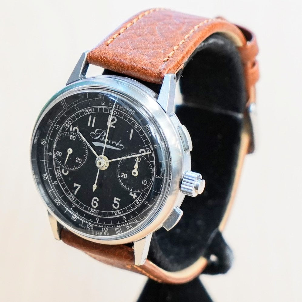 1940s WWII BOVET Three Button Chronograph Watch Black Dial Vintage Wri ...
