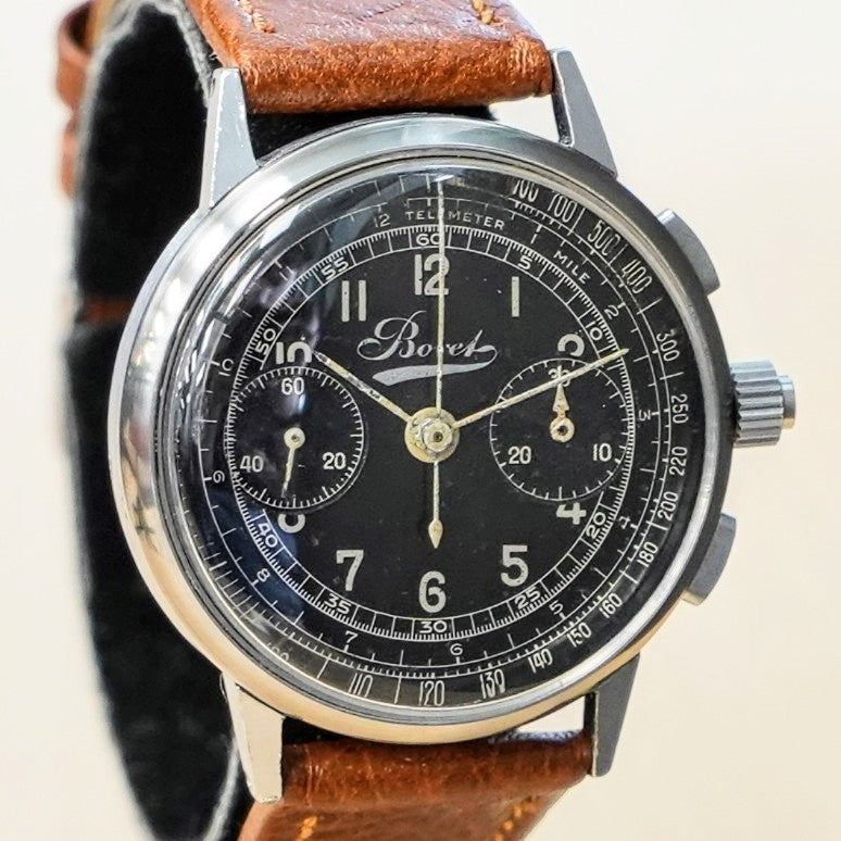 1940s WWII BOVET Three Button Chronograph Watch Black Dial Vintage Wri ...